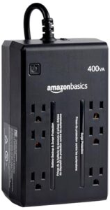 amazon basics standby ups 400va 255w surge protector battery power backup, 6 outlets - black