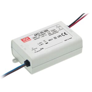 mean well constant current mode switching led driver power supply, 350ma 28-100vdc 35 watt - apc-35-350