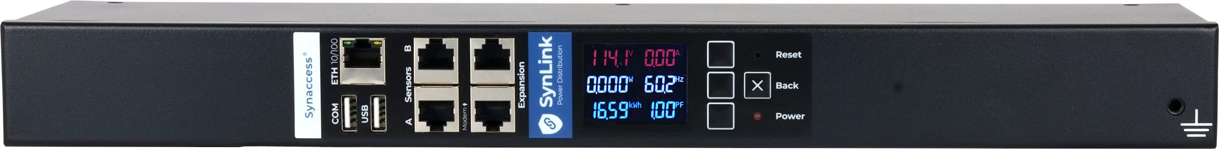 Synaccess SP-1001D SynLink Monitored 1U PDU (Non-SWITCHABLE OUTLETS) 120V/20A, 8 Outlets NEMA5-20R - 1% Accurate Energy Meter KWH (8) - Access Via Web App, SSH, Serial, HTTP(S) API