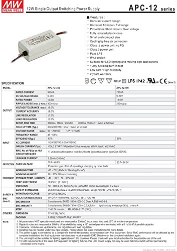 LED Driver 12.6W 36V 350mA APC-12-350 Meanwell AC-DC Switching Power Supply APC-12 Series MEAN WELL C.C Power Supply