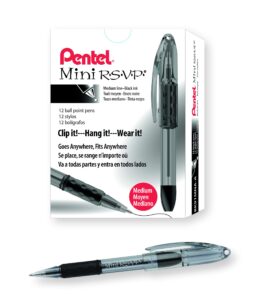 pentel bk91mna-a pentel mini r.s.v.p. stick ballpoint pen, translucent brl, black ink, med pt, pack of 12