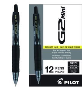 pilot, g2 mini premium rolling ball gel pens, fine point 0.7mm, black, pack of 12