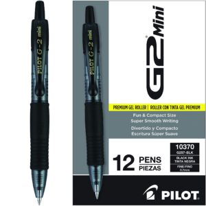 Pilot, G2 Mini Premium Rolling Ball Gel Pens, Fine Point 0.7mm, Black, Pack of 12