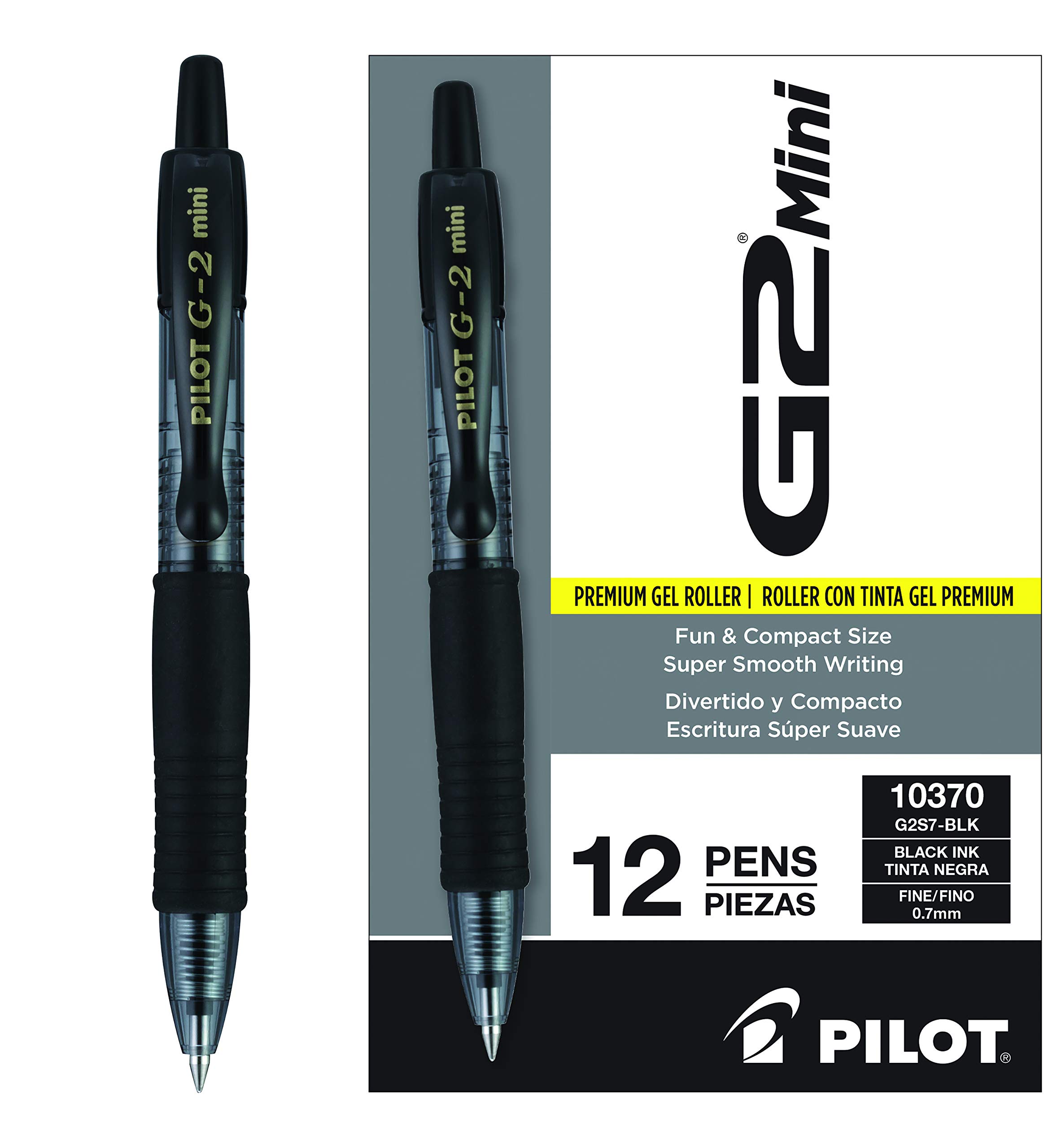 Pilot, G2 Mini Premium Rolling Ball Gel Pens, Fine Point 0.7mm, Black, Pack of 12