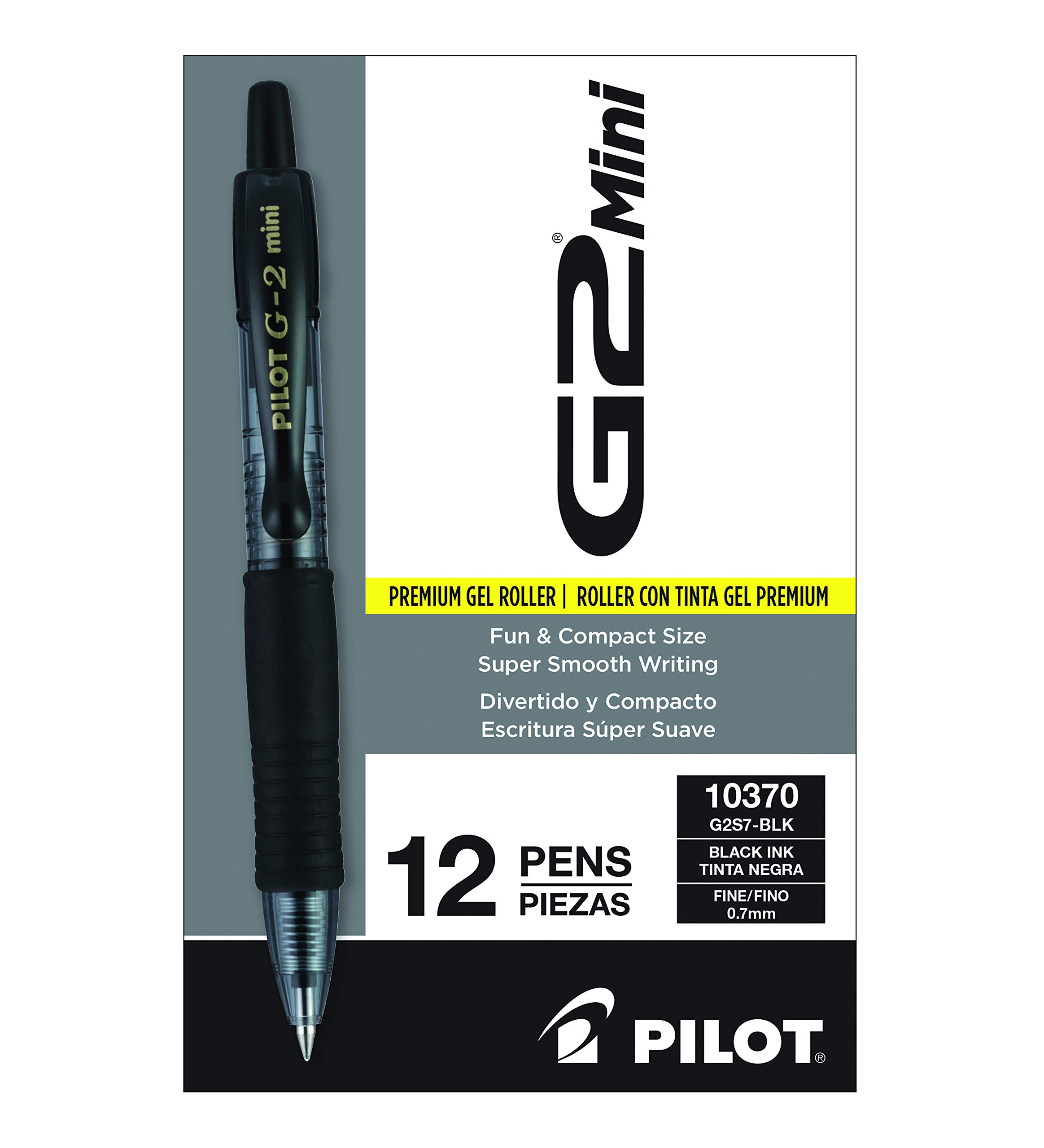 Pilot, G2 Mini Premium Rolling Ball Gel Pens, Fine Point 0.7mm, Black, Pack of 12