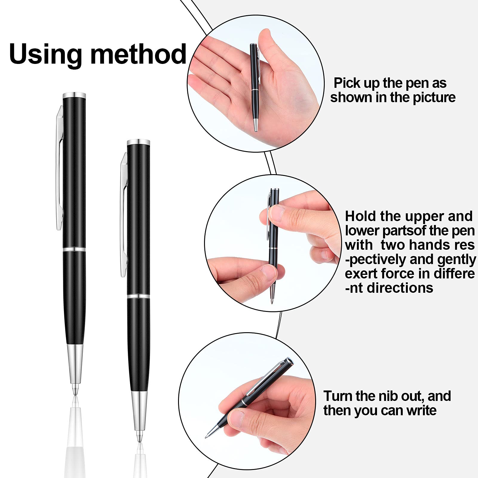 BBTO 10 Pieces Mini Pens Bulk Small Pens Short Pens Mini Metal Ballpoint Pens Thin Pens Fine Wallet Pocket Miniature Gel Ink Pens for Pockets Notebook Notepads Office School(Black)