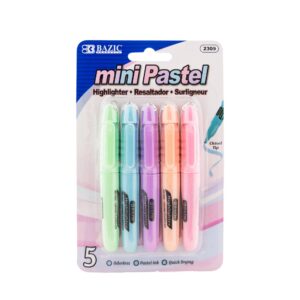 bazic mini highlighter pen pastel color, chisel tip broad fine line highlighters unscented (5/pack), 1-pack