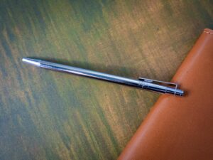 olpr. ballpoint pen, mini writing pen for daily notes, extra small pen, pocket pen, minimalist pens, small pen for travelers, writing tool, compact silver pen