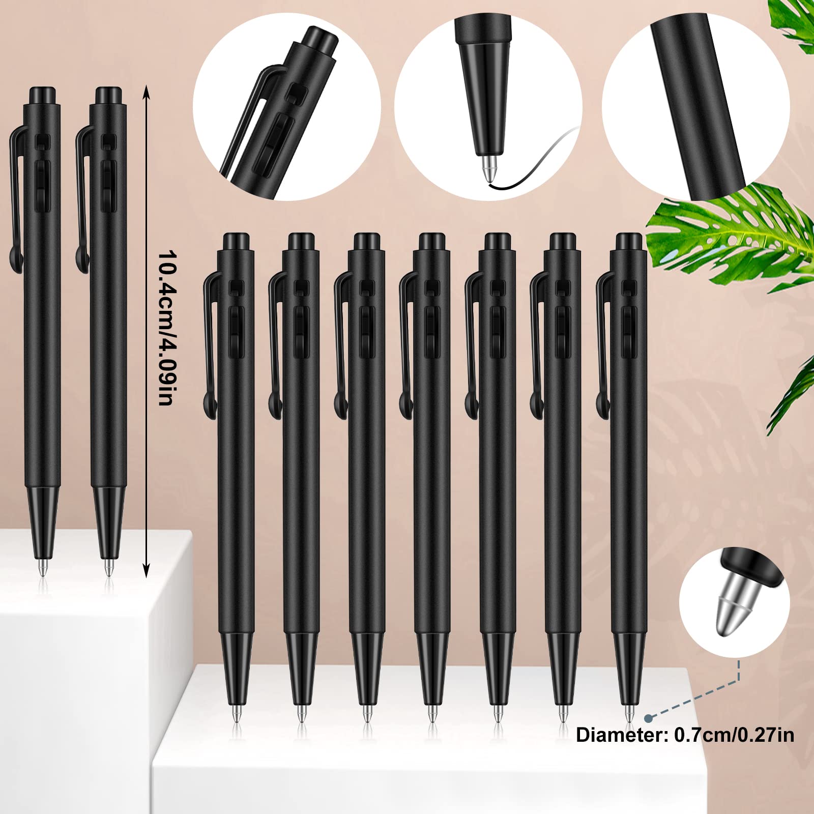 Eaasty 100 Pcs 4'' Mini Pen Bulk 0.7 mm Small Retractable Ballpoint Tiny Black Ink Pen Gel Pens with Clip Smooth Writing Pens for Pocket School Journal Writing Office