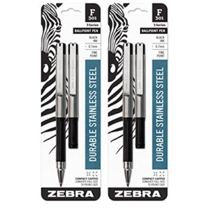 4 zebra f-301 compact ballpoint pens (2 packs of 2), black