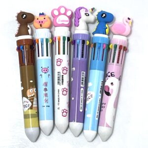 sencoo 6 pack 10-in-1 multicolor ballpoint pen 10 colors cute cartoon barrel ballpoint pen for office school supplies students prize unicorn flamingo pig animal children gift