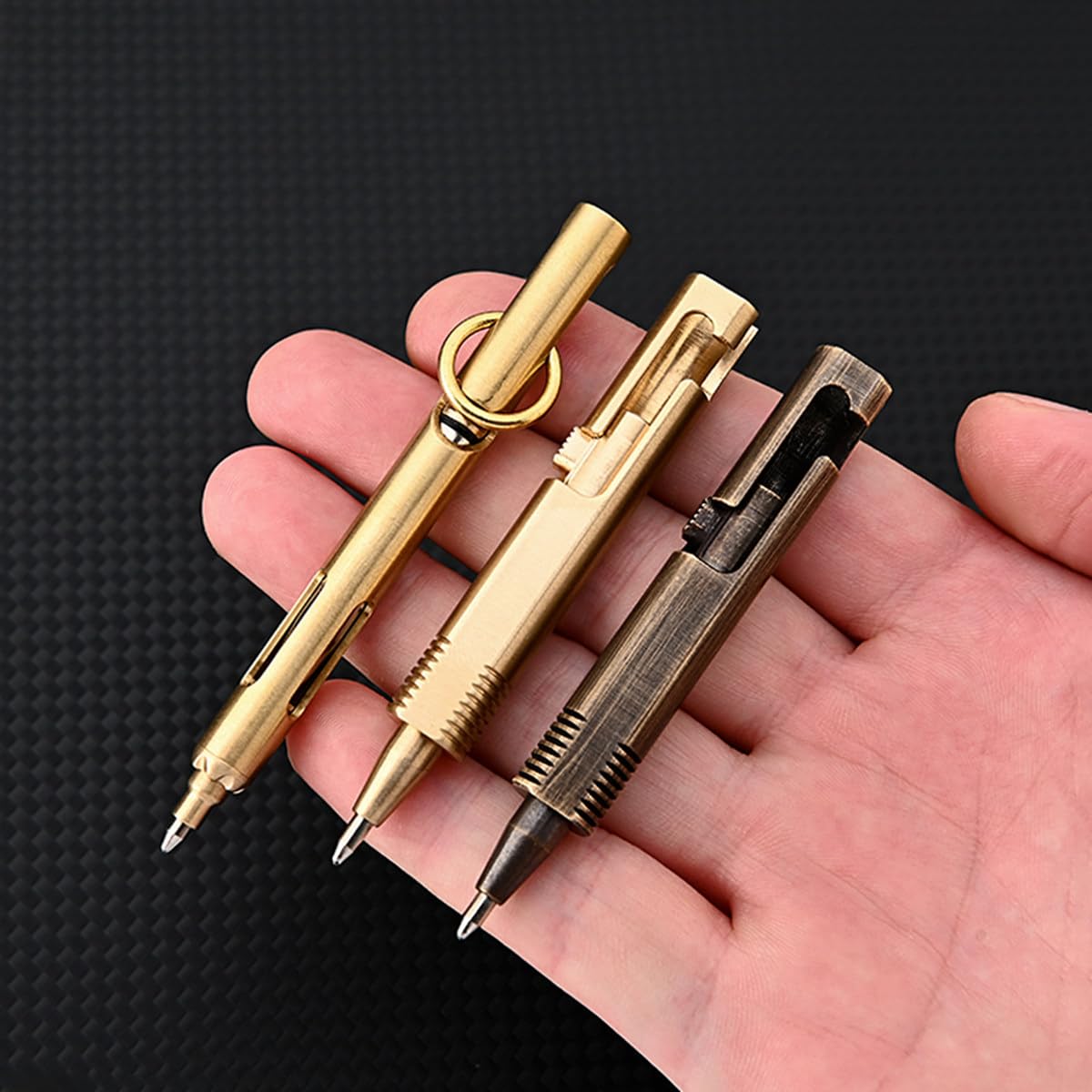 SZHOWORLD Mini Brass Ballpoint Pen, Replaceable EDC Black Ink Pens By Bolt Action for Office, Working, Writing, Signing, Traveling, Business work, Special Gifts (Bolt Action(Brass))