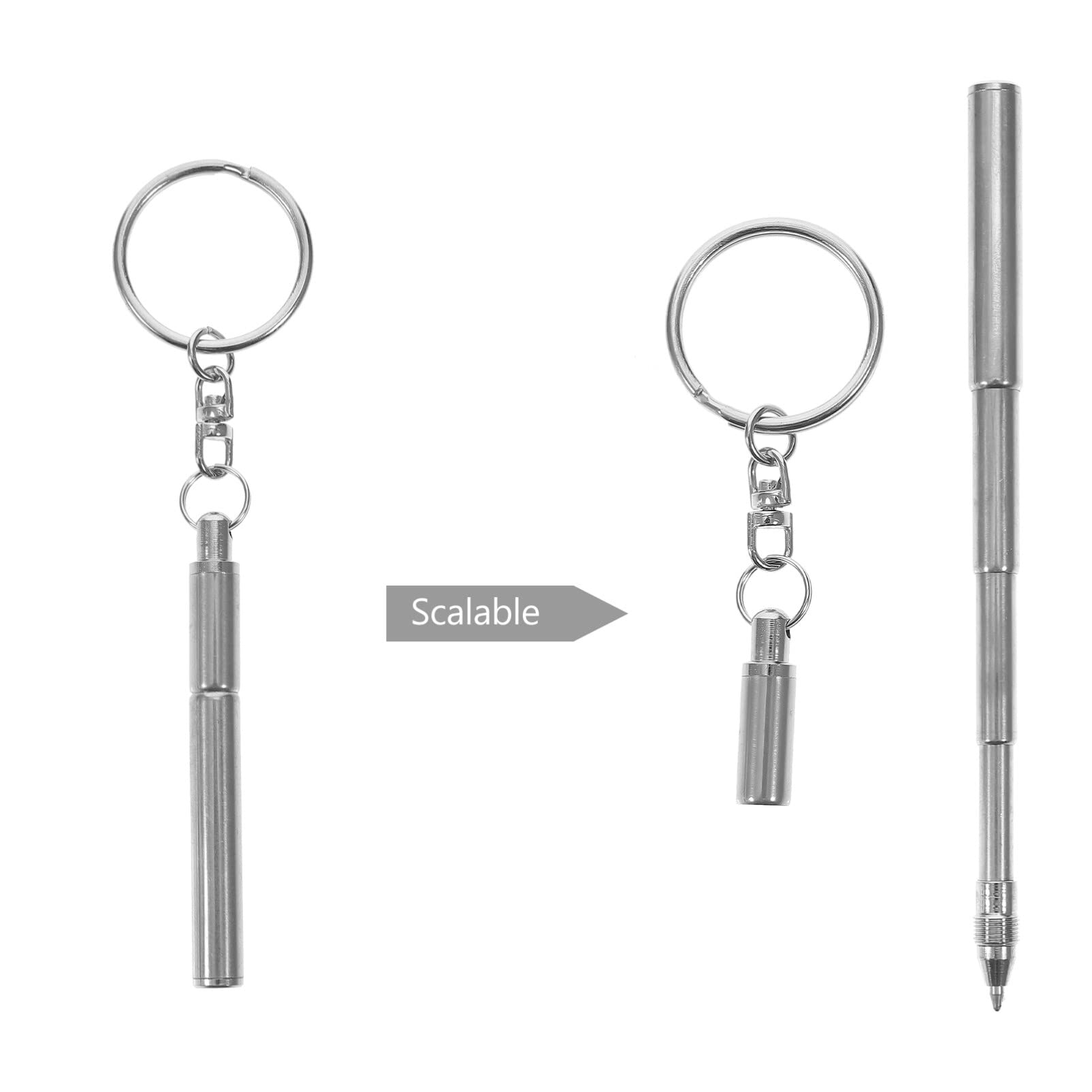 Metal Pen Pen Stainless Steel Retractable Pen Keychain: Mini Ballpoint Pen on Keychain Tiny Metal Pocket Pen with Key Ring for Carpenters Nurses Waitresses Metal Pen Pen Keychain