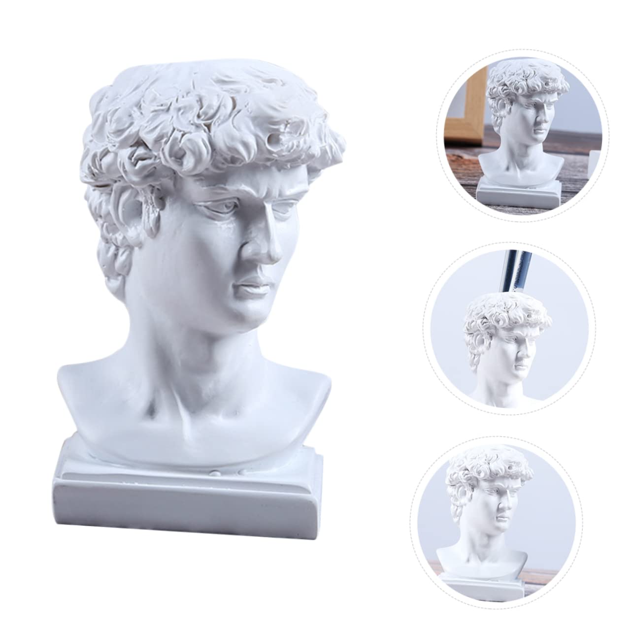 Ciieeo 3pcs Box Toothpick Holder Greek Statue Planter Toscano Statue David Head Sculpture Toothpick Bottle Pencil Holder for Desktop Pencil Holder Desk Topper White Household Resin Greece