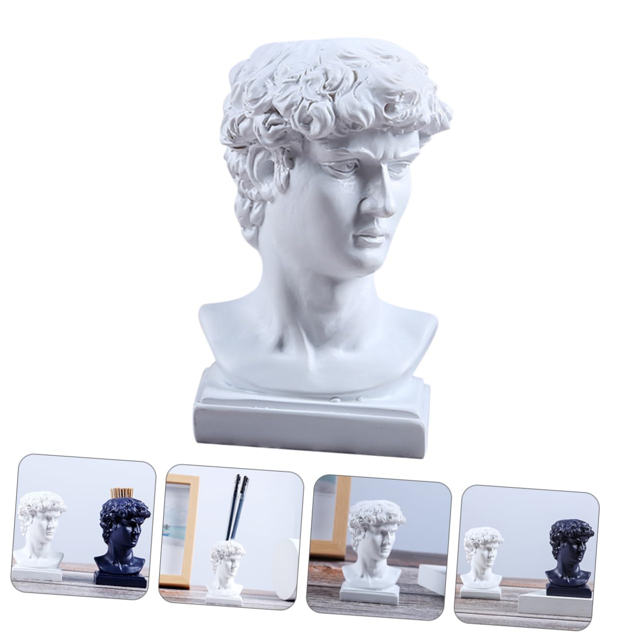 Ciieeo 3pcs Box Toothpick Holder Greek Statue Planter Toscano Statue David Head Sculpture Toothpick Bottle Pencil Holder for Desktop Pencil Holder Desk Topper White Household Resin Greece