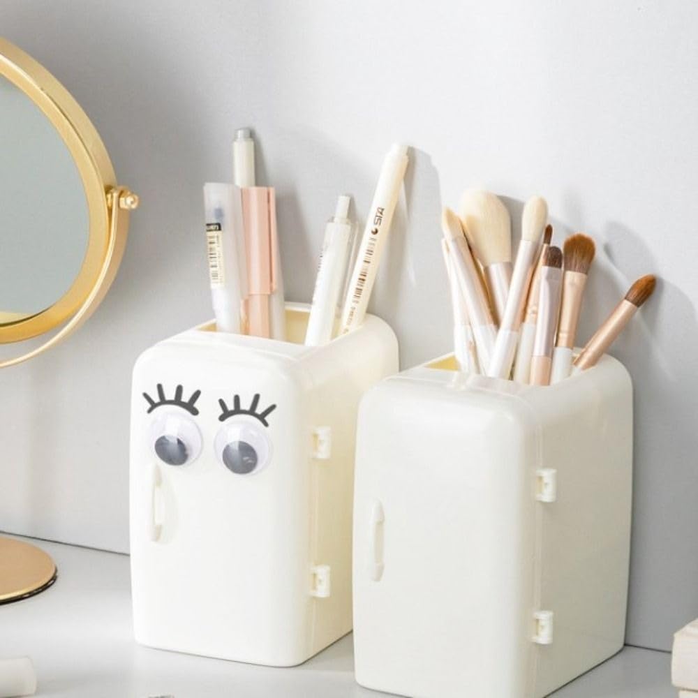 1PCS Mini Pen Holder,Portable Pen Holder Large-capacity Waterproof Storage Box Kawaii Pen Holder for Office(white)