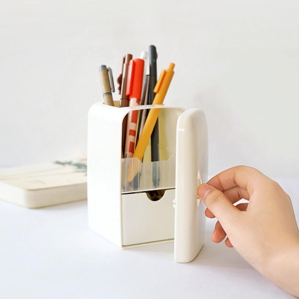 1PCS Mini Pen Holder,Portable Pen Holder Large-capacity Waterproof Storage Box Kawaii Pen Holder for Office(white)