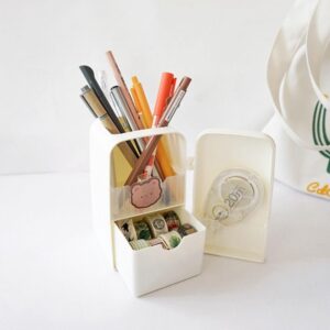 1PCS Mini Pen Holder,Portable Pen Holder Large-capacity Waterproof Storage Box Kawaii Pen Holder for Office(white)