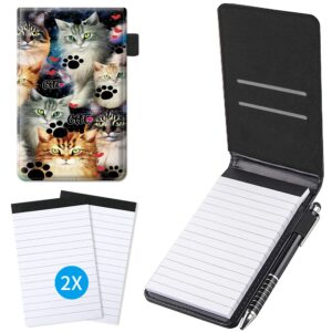 ryuithdjp small memo pad notepad with cat paw cute theme, mini pocket notepad holder + 1 pen + 2 pieces memo book refills 30 lined paper note pad