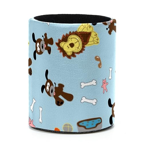 Large Capacity Round Pen Holder for Desk Cartoon Mini Animals Pencil Cup Organizer for Office, Classroom, Home, PU Leather Makeup Brush Holders