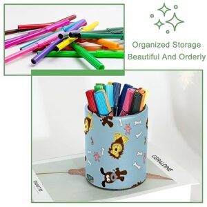 Large Capacity Round Pen Holder for Desk Cartoon Mini Animals Pencil Cup Organizer for Office, Classroom, Home, PU Leather Makeup Brush Holders