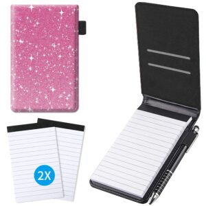 ryuithdjp small memo pad notepad with bling theme, mini pocket notepad holder + 1 pen + 2 pieces memo book refills 30 lined paper note pad