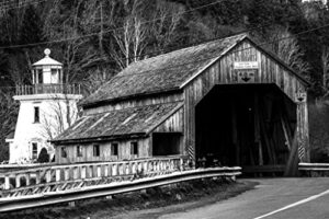 laminated irish river covered bridge new brunswick b&w photo photograph poster dry erase wall art 24x16