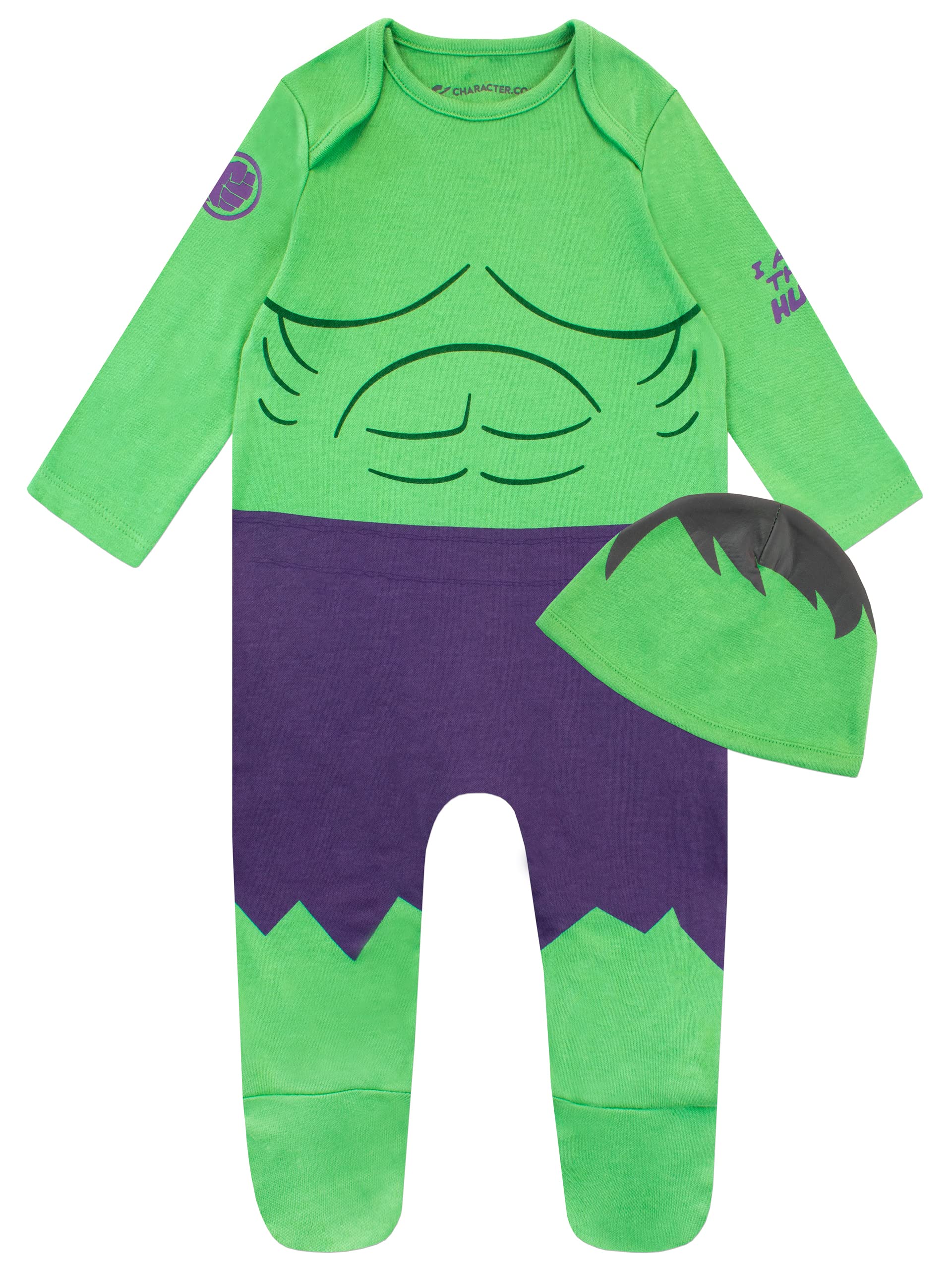 Marvel Baby Boys Avengers The Incredible Hulk Sleepsuit and Hat Set Green 3-6 M