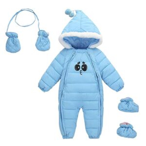 ohrwurm baby winter one piece snowsuit with hood gloves zipped toddler boys girls padded sleepsuit bodysuit for 18-30 months light blue