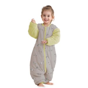 lat baby sleep bag with feet winter, wearable blanket with legs, warm sack for toddler thicken 2.5 tog-sleepsuit removable sleeves,0-4t(gray+green zebra,s)