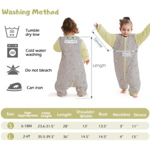 LAT Baby Sleep Bag with Feet Winter, Wearable Blanket with Legs, Warm Sack for Toddler Thicken 2.5 TOG-Sleepsuit Removable Sleeves,0-4T(Gray+Green Zebra,S)