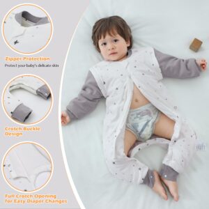 LAT Baby Sleep Bag with Feet Winter, Wearable Blanket with Legs, Warm Sack for Toddler Thicken 2.5 TOG-Sleepsuit Removable Sleeves-Hip Open With Buckle(Gray+White Stars,XS/70)