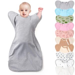 knirose 3-way wearable swaddle blankets sleep sacks with arms up, hands up sleeping sack easy diaper changing sleeping bag for baby boy girl newborns transitions to arms-free calms startle reflex