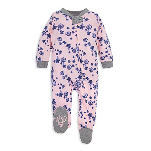 Burt's Bees Baby baby girls & Play, Organic One-piece Romper-jumpsuit Pj, Zip Front Footed Pajama and Toddler Sleepers, Indigo Flowers, 0-3 Months US