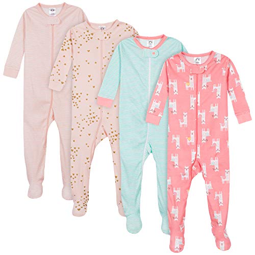 Gerber Baby Girls' 4-Pack Footed Pajamas, Love Llamas Pink, 6 Months