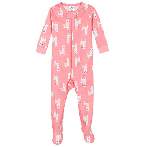 Gerber Baby Girls' 4-Pack Footed Pajamas, Love Llamas Pink, 6 Months