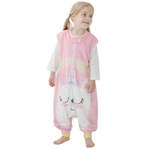 michley baby sleeping bag sack with feet spring autumn 2-way zipper swaddle wearable blanket sleeveless breathable sleepsuit for boys and girls, 5-6t, pink unicorn