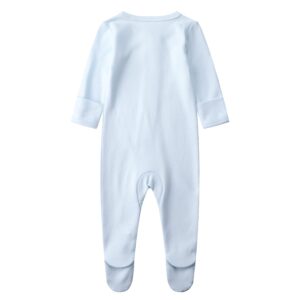 Owlivia Organic Cotton Baby Pajamas, Boys Girls 2-Pack Zip Front Sleep 'N Play, Footed Sleeper, Long Sleeve(Newborn, white+blue)