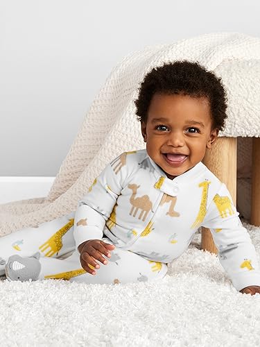 Simple Joys by Carter's Baby Boys' 2-Pack Fleece Footed Sleep and Play, Blue Alligator/White Giraffe, 3-6 Months