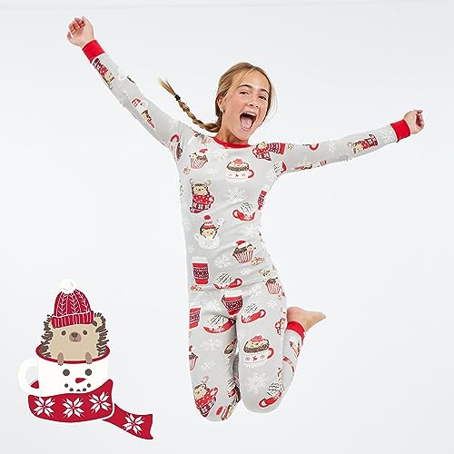 HonestBaby 2-Piece Family Matching Holiday Pajamas Organic Cotton for Men, Women, Kids, Toddlers, Baby Boys, Girls, Unisex Pets, Hedgehog N Cocoa