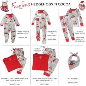 HonestBaby 2-Piece Family Matching Holiday Pajamas Organic Cotton for Men, Women, Kids, Toddlers, Baby Boys, Girls, Unisex Pets, Hedgehog N Cocoa