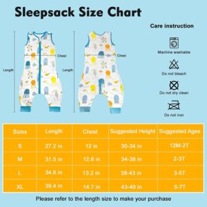 MooMoo Baby Sleep Sack with Feet Summer Toddler Wearable Blanket with 2-Way Zipper Sleeveless Baby Cotton Sleeping Sack with Legs 3-5T