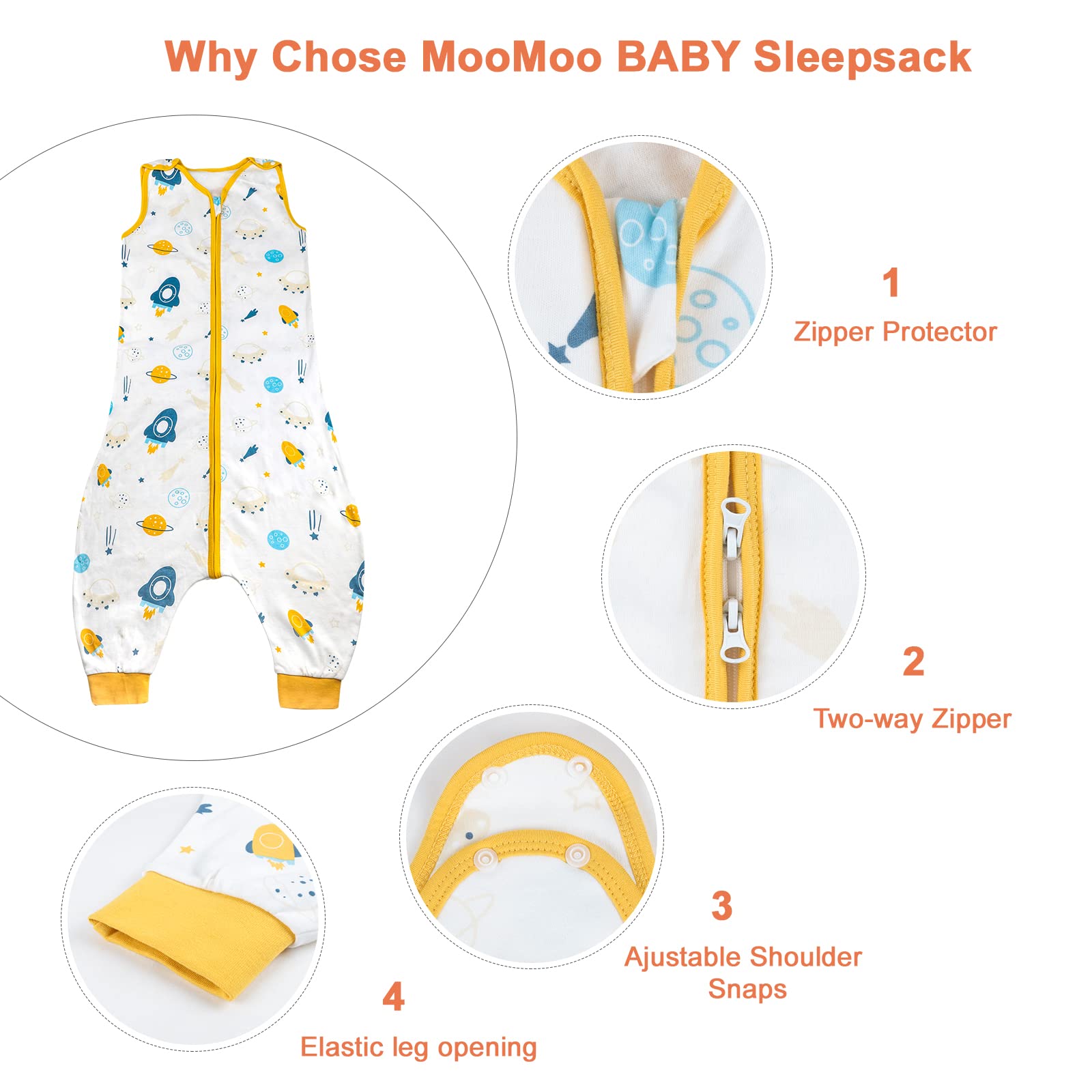 MooMoo Baby Sleep Sack with Feet Summer Toddler Wearable Blanket with 2-Way Zipper Sleeveless Baby Cotton Sleeping Sack with Legs 3-5T