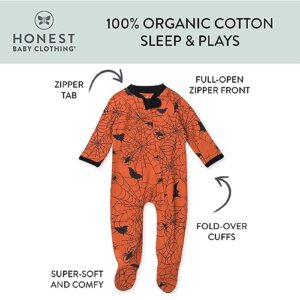 HonestBaby Sleep and Play Footed Pajamas One-Piece Sleeper Jumpsuit Zip-front PJs Organic Cotton for Baby Boys, Unisex, Batty, 0-3 Months