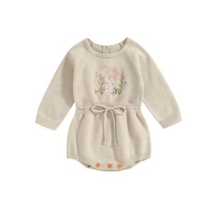 zaxarra baby girl sweater romper baby girl knit sweater embroidery flower sweatshirt romper infant fall clothes (apricot, 0-6 months)