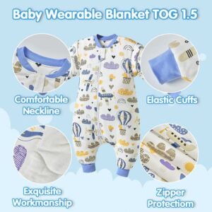 XIFAMNIY 1.5 TOG Baby Wearable Blanket Toddler Kids Sleeping Bag Detachable Long Sleeve Swaddle