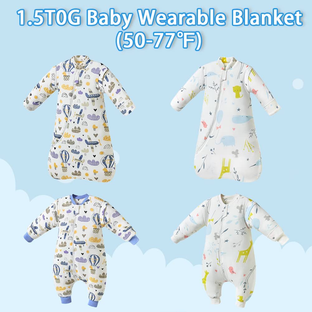 XIFAMNIY 1.5 TOG Baby Wearable Blanket Toddler Kids Sleeping Bag Detachable Long Sleeve Swaddle