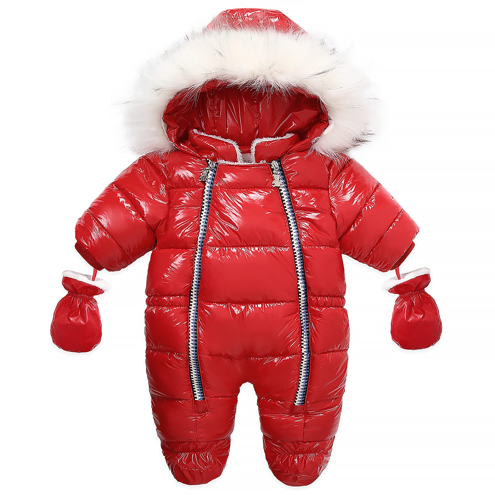 Happy Cherry Newborn Baby's Romper Hooded Jumpsuit Fall Winter Warm Jacket Unisex Baby Long Sleeve Zipper Cartoon Sleepsuit 12-18 Months Red