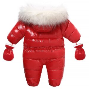 Happy Cherry Newborn Baby's Romper Hooded Jumpsuit Fall Winter Warm Jacket Unisex Baby Long Sleeve Zipper Cartoon Sleepsuit 12-18 Months Red