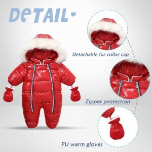 Happy Cherry Newborn Baby's Romper Hooded Jumpsuit Fall Winter Warm Jacket Unisex Baby Long Sleeve Zipper Cartoon Sleepsuit 12-18 Months Red